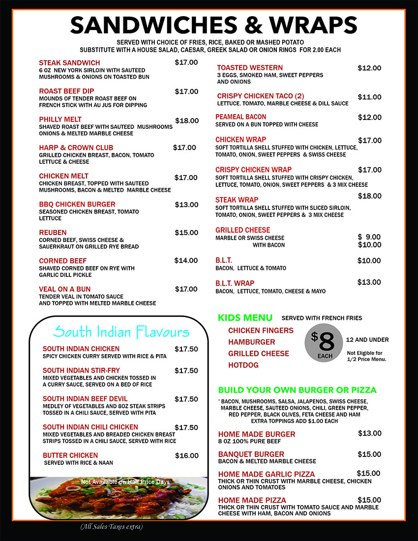 Menu | Harp And Crown Pub