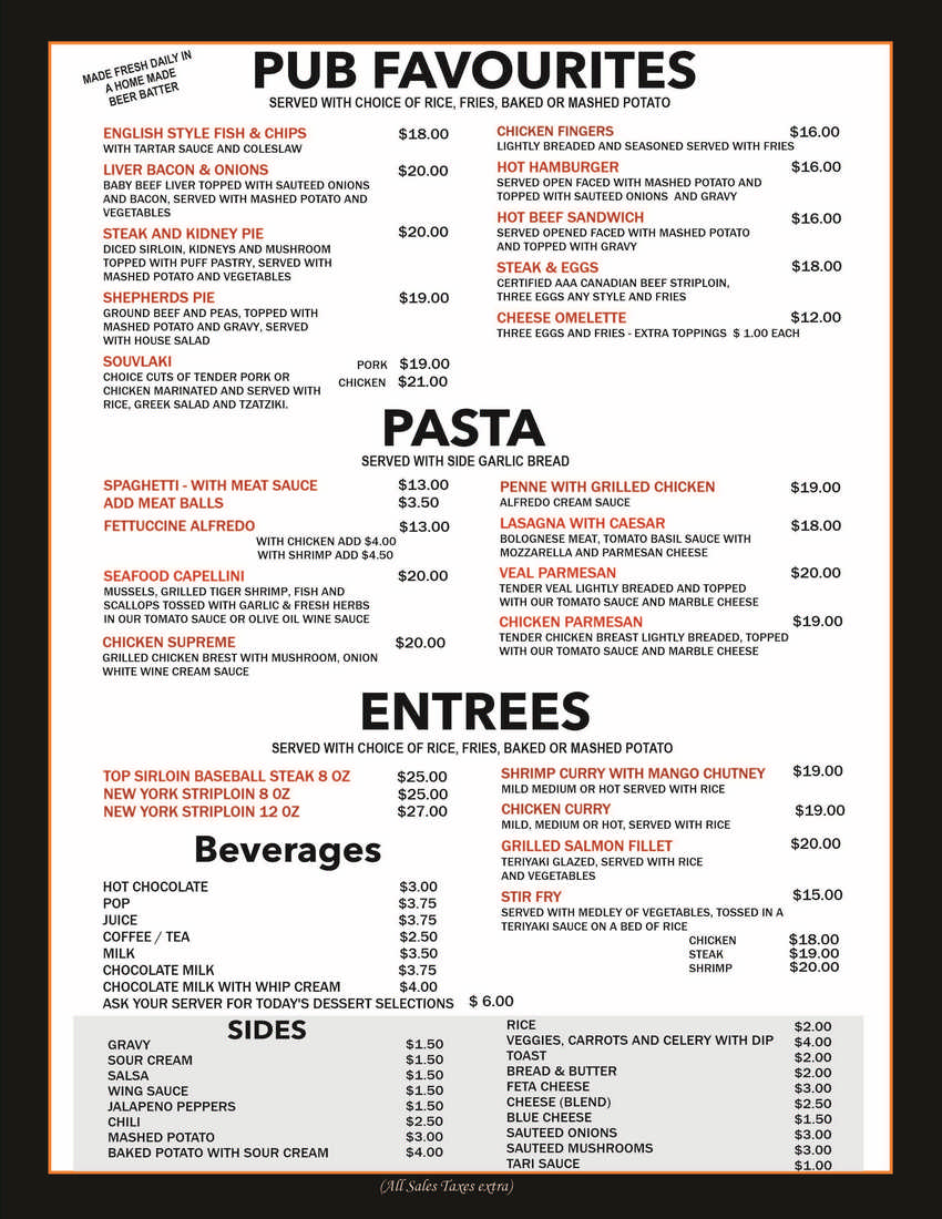 Menu | Harp And Crown Pub